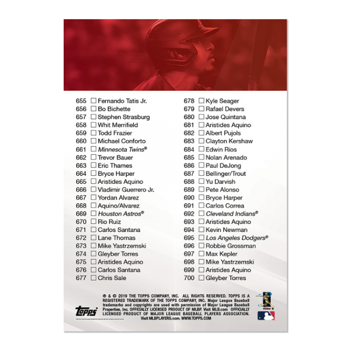 2019 Topps NOW Checklist 7 (#601-700) ~ Bryce Harper/Eduardo Escobar ...