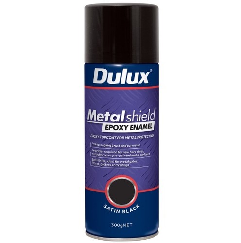 Dulux Metalshield EPOXY ENAMEL SPRAY PAINT Rust Prevention SATIN BLACK ...