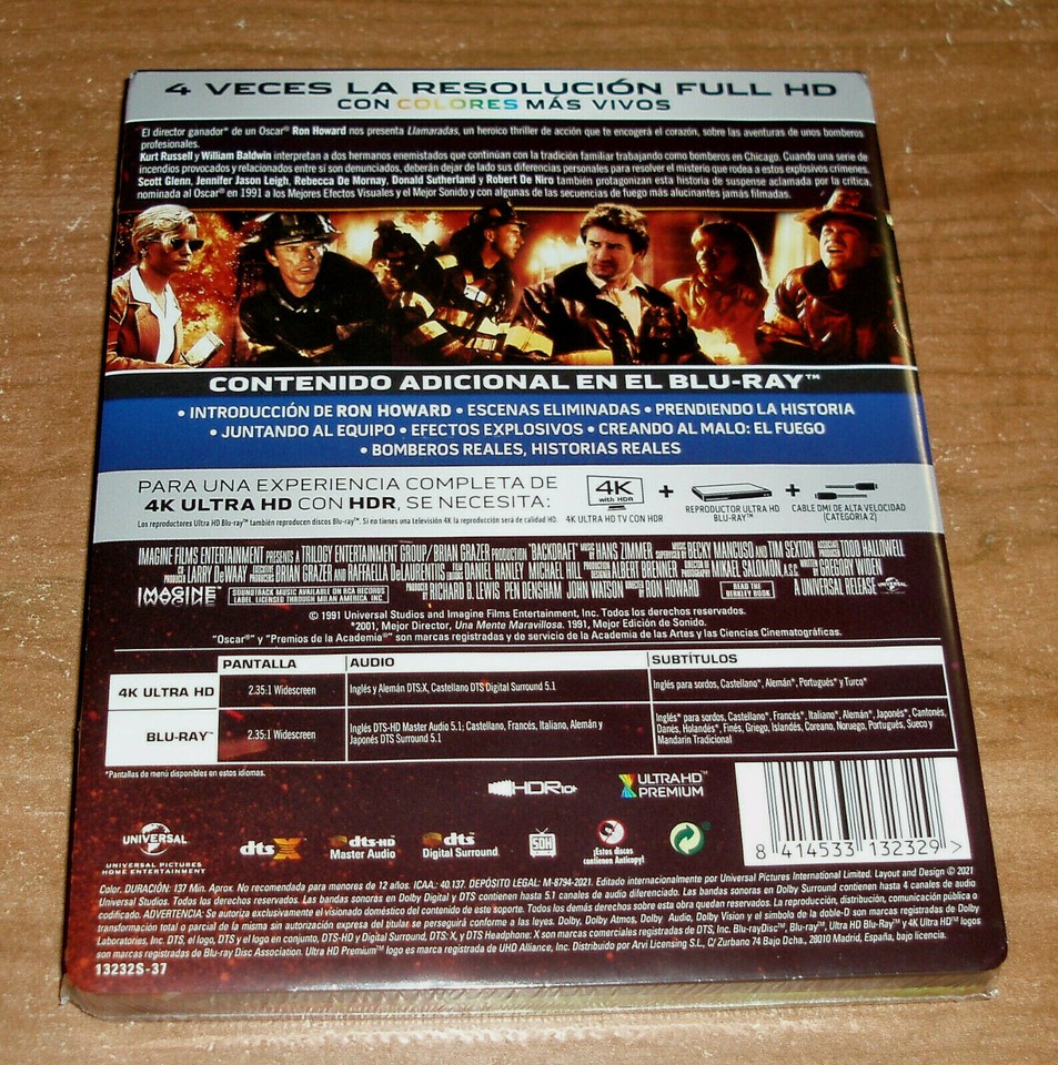 Fiamme (Backdraft) Edizione Limitata Steelbook 4K UHD+Blu-Ray Nuovo Sigillato | eBay
