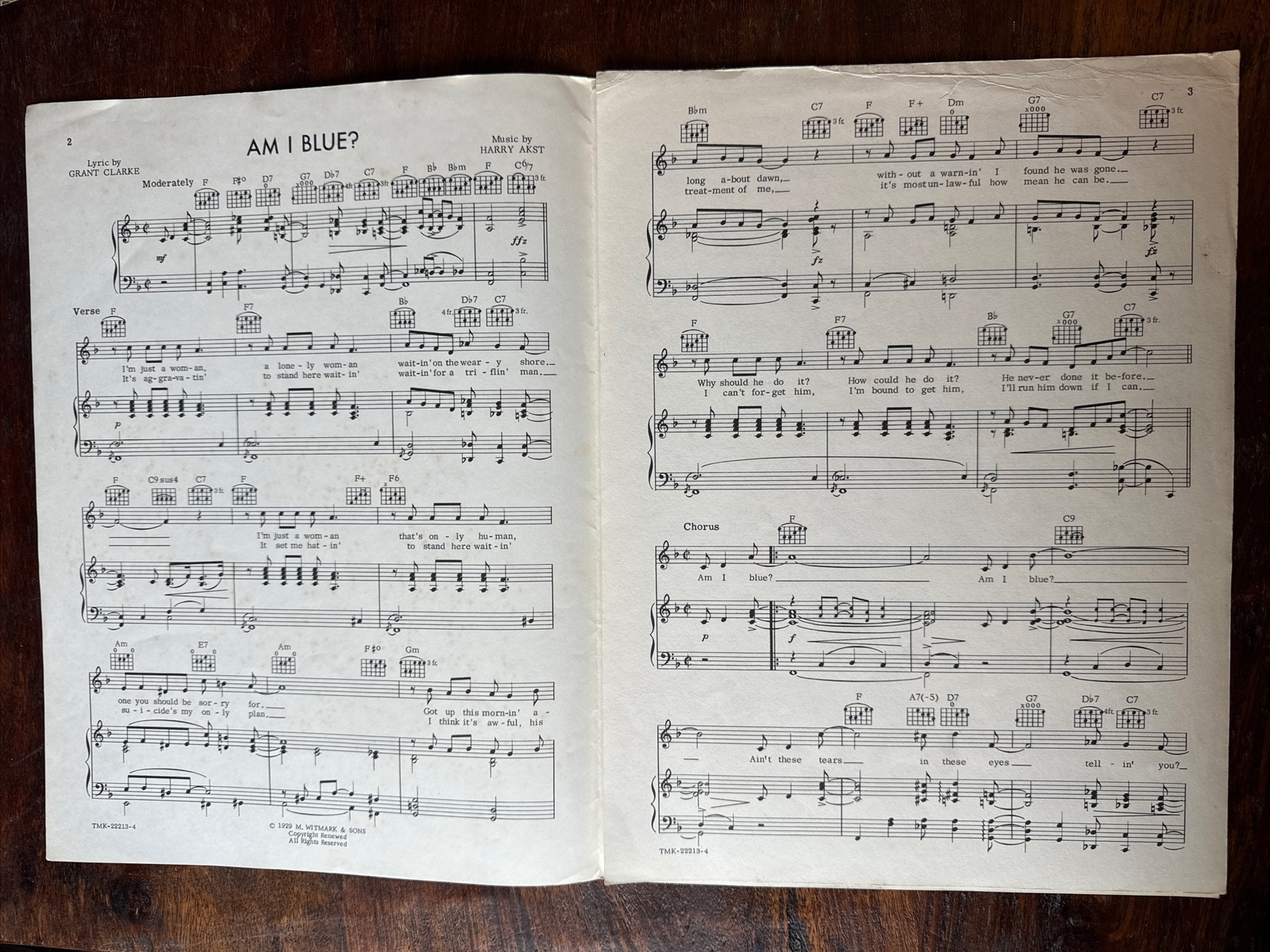 Vintage AM I BLUE Sheet Music CHER Blues Pop Piano Song Grant Clarke ...