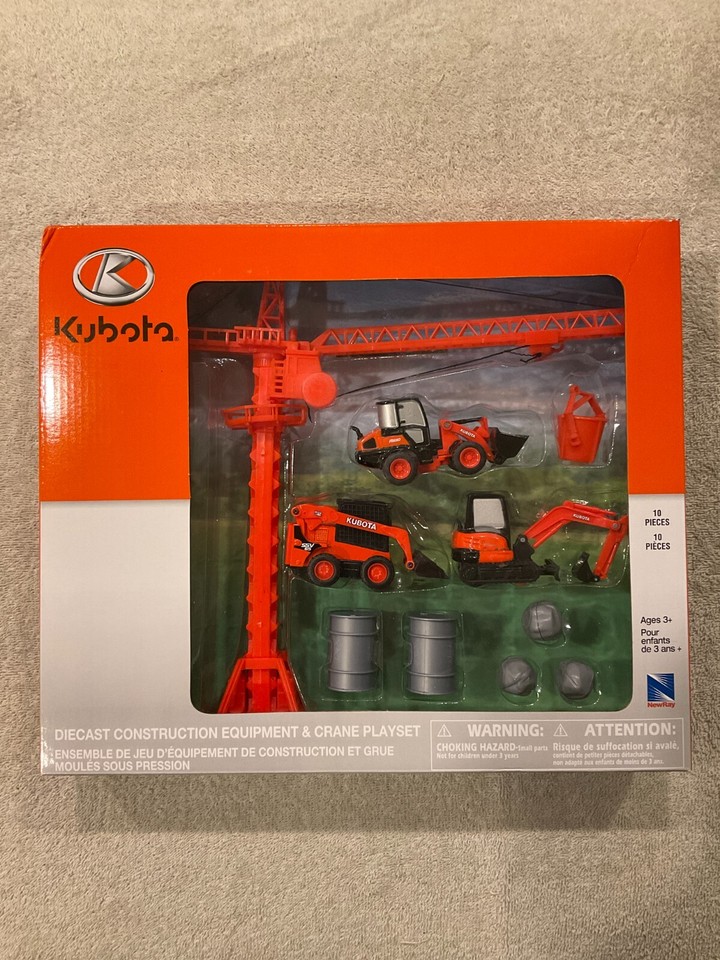 KUBOTA Die cast Construction Equipment & Crane Play Set 10 Pieces. 1/64 ...