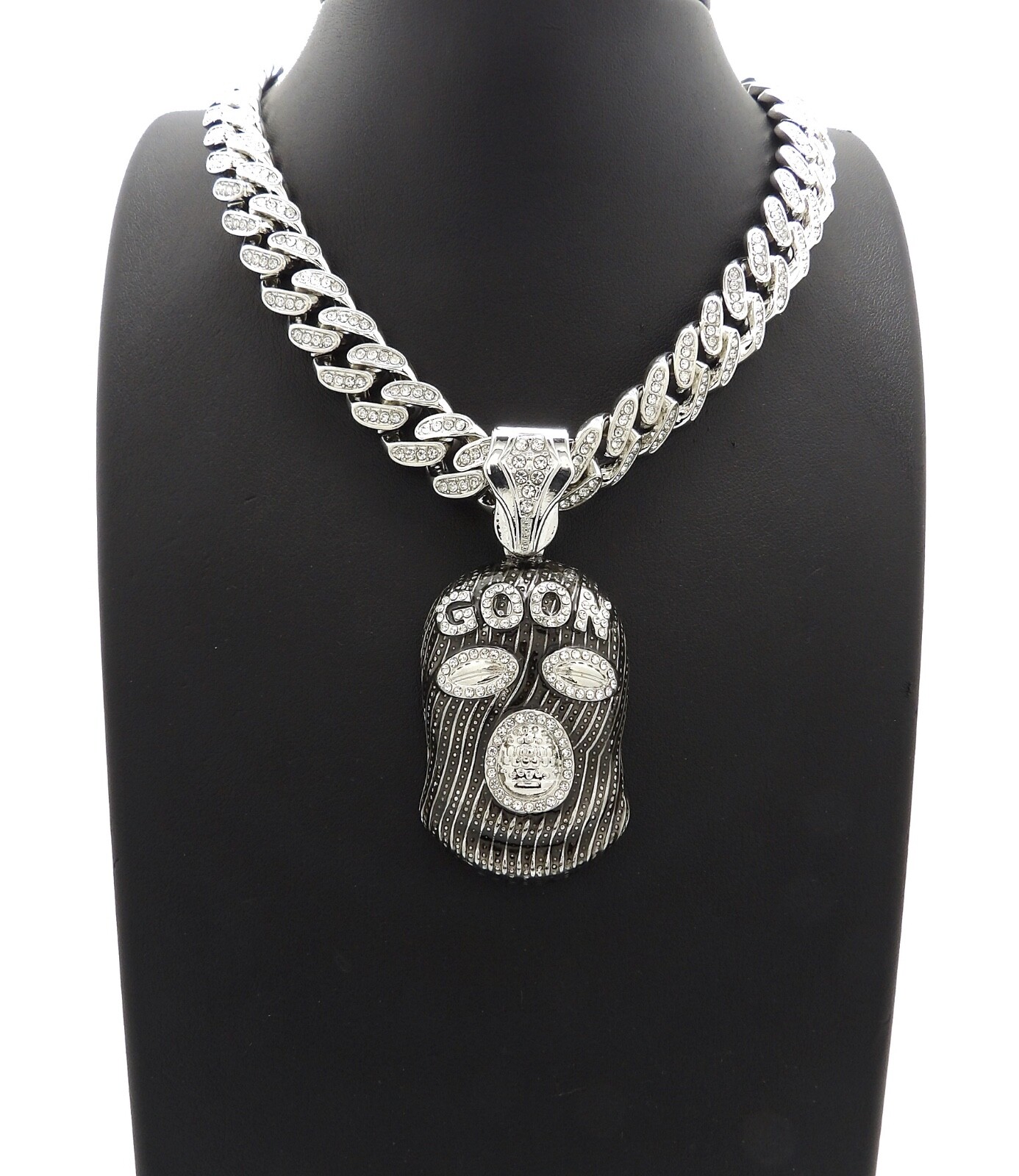 SILVER ICED MASKED GOON PENDANT & 12mm MIAMI CUBAN CHOKER NECKLACE | eBay