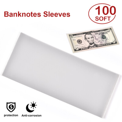 100 Soft Currency Banknotes Sleeves Fit For Modern US Size Notes Holder ...