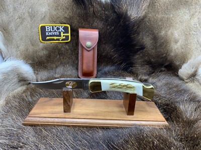 Buck 110 Knife With Elk Handles & 24kt Gold Cut-Out & Leather Sheath ...