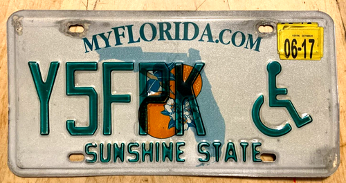 FLORIDA DISABLED PERSON HANDICAPPED LICENSE PLATE " Y5FPK " FL ...
