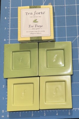 Tea Forte 4 Trays Celery Green Ceramic Serving Tea Infusers Tea Bag ...
