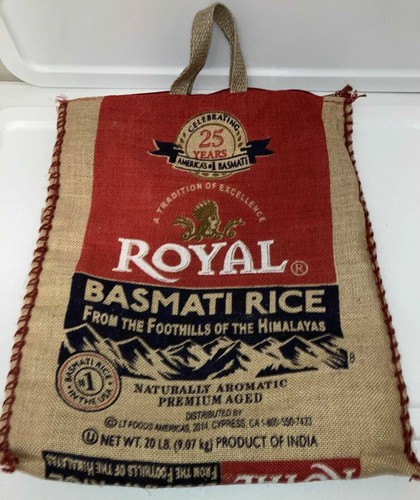 Royal Basmati Rice Burlap Jute Empty 20 Lb Bag Sack Zipper Red Handles ...