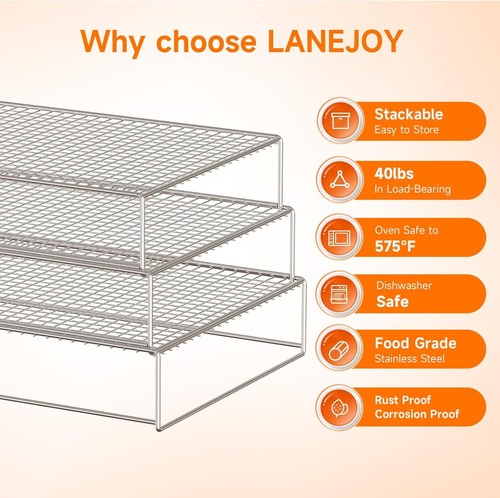 3-Tier Stackable Cooling Racks for Cooking and Baking Stainless Steel ...