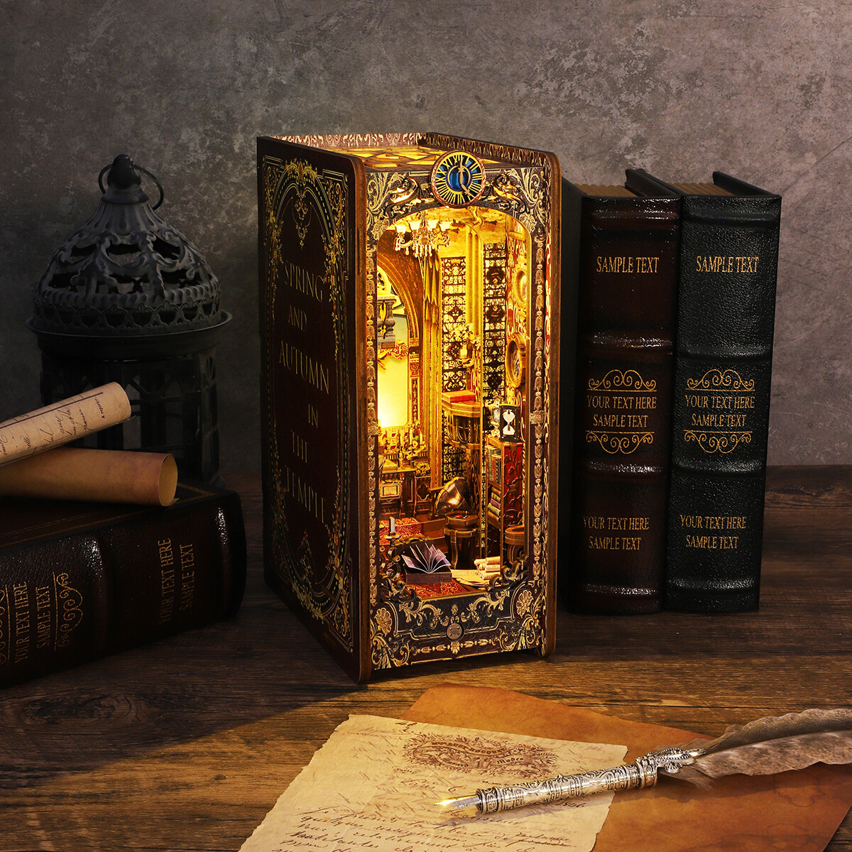 Wooden Puzzle Bookend DIY Book Nook Mold Magic Dollhouse Stand ...