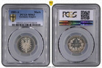 German Empire 1 Mark Silver 1882 A small Eagle PCGS MS63 Germany ...