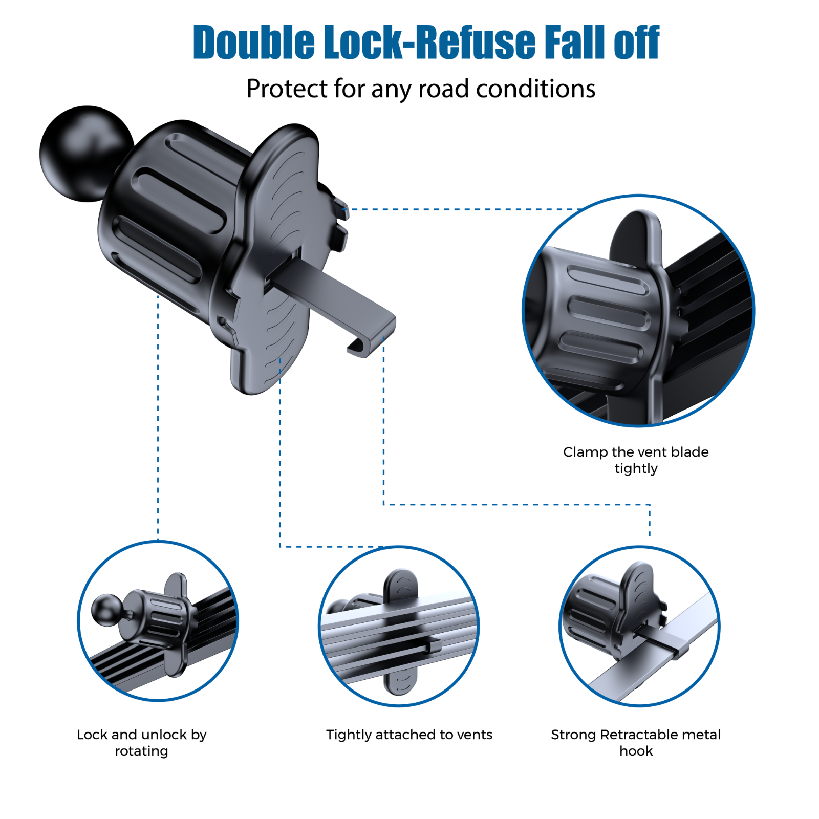 Car Phone Holder Mount Vent Grip Lock System 360° Rotation Raviant ...