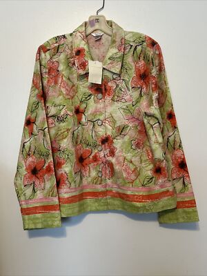 Christopher & Banks Women’s Size M Floral Green Button Up Light Jacket ...