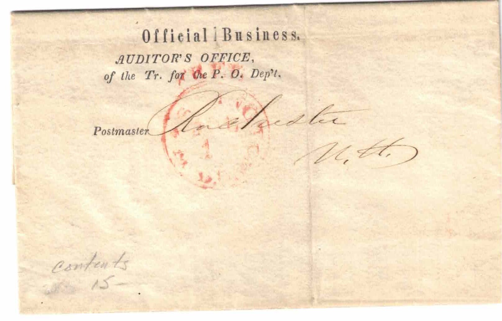1848 WASH DC STPL FL PREPRINTED AUDITOR OF TREASURY FOR US POST OFFICE ...