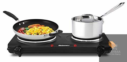 Portable Small Electric Stove Top 2 Burners Double Plate Cast Iron ...