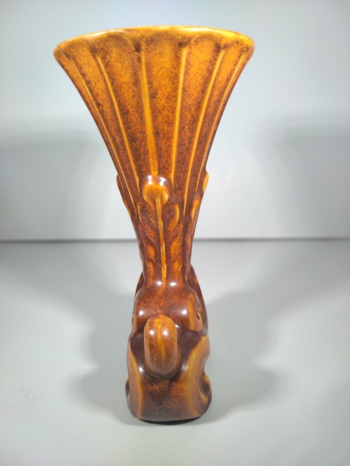 Vintage Brown Pottery Cornucopia with Leaves and Swirls | eBay