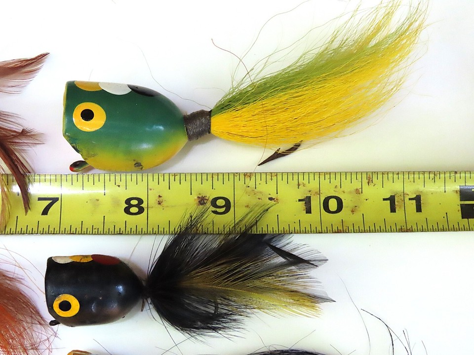Six (6) Big Vintage Fly Rod Poppers, Two With Apparent Horse Hair Tails ...