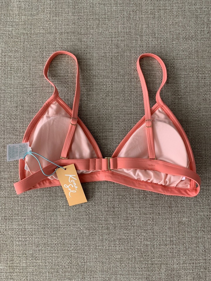 Kona Sol Triangle Bikini Top Women’s M (8-10) Coral Pink Checkered NWT ...