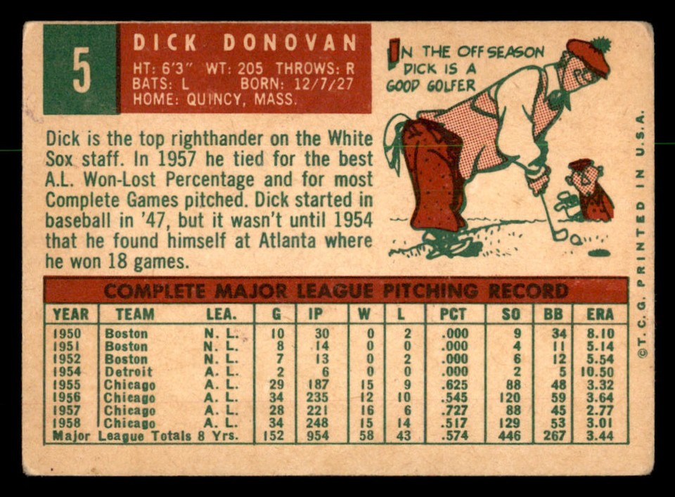 1959 Topps Dick Donovan #5 Chicago White Sox | eBay
