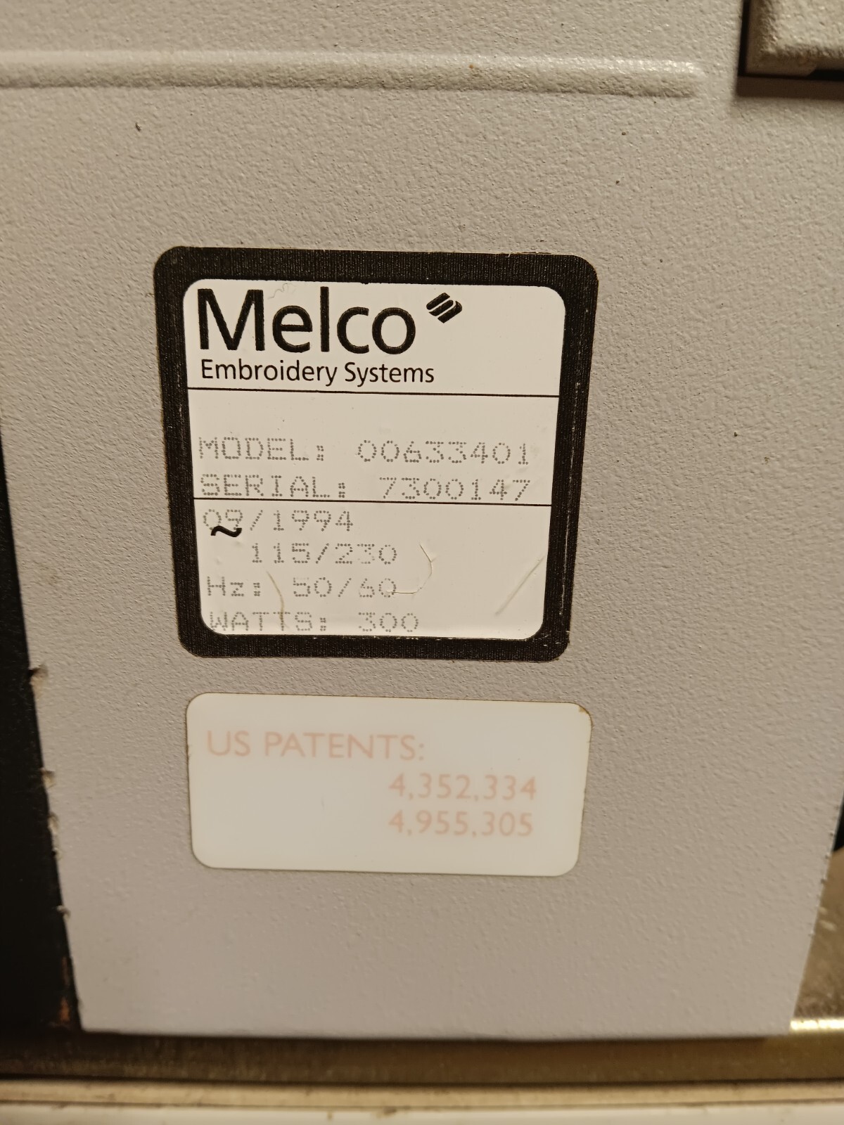 Industrial single head Melco Embroidery Machine 00633401 1994 with ...