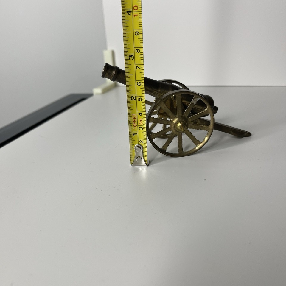 Vintage Miniature Brass Cannon Swivels Up & Down Rolling Wheels Flat ~5 ...