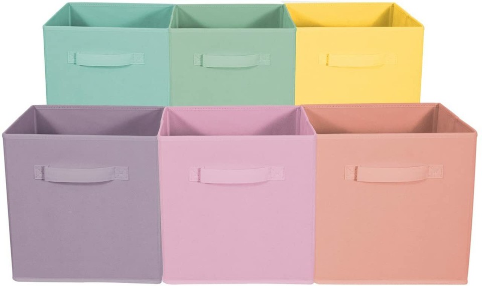 Set 6 Pastel Colors Cube Storage Bins Foldable Fabric Basket Drawers ...