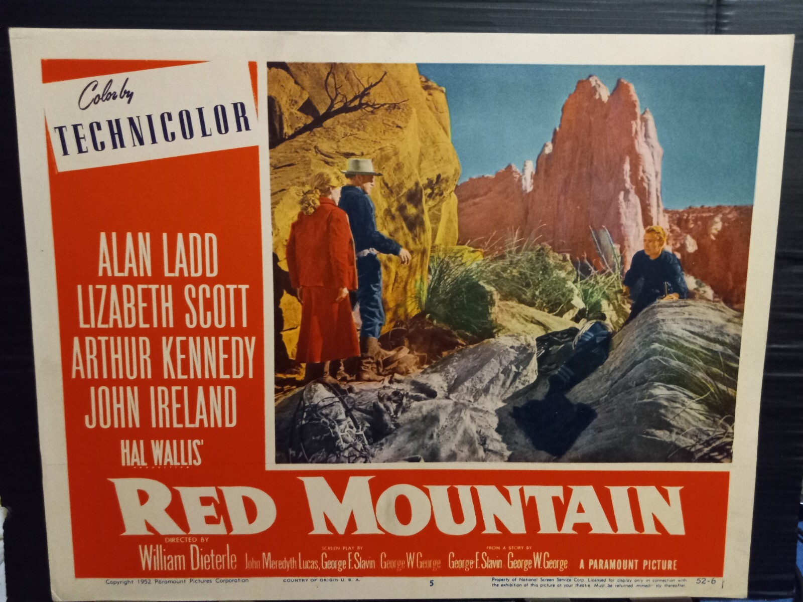 Lobby Card 1952 RED MOUNTAIN Lizabeth Scott Alan Ladd A Kennedy ...