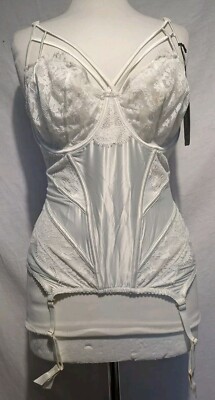 Vintage 1950s Style Glossy White Liquid Nylon Boned Basque Corset ...