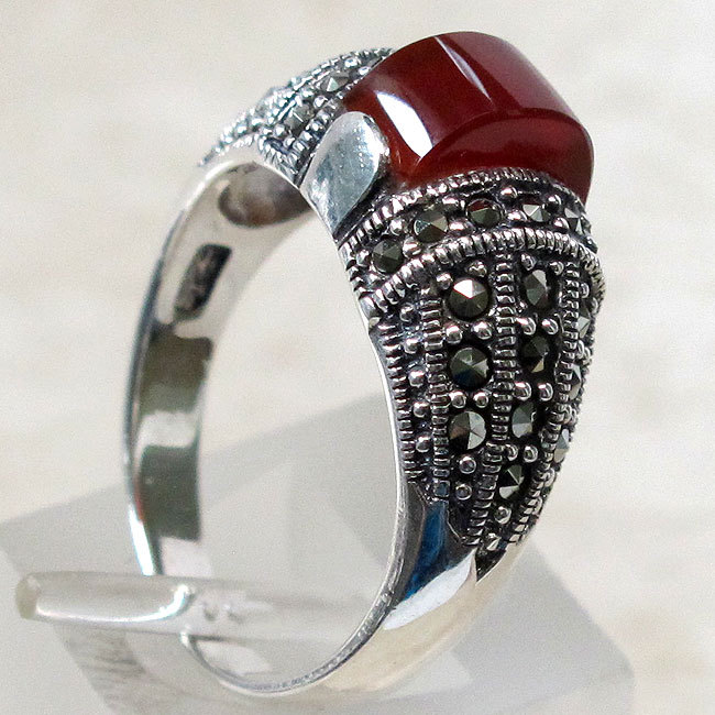 DELIGHTFUL MARCASITE RED AGATE 925 STERLING SILVER RING SIZE 5-10 | eBay