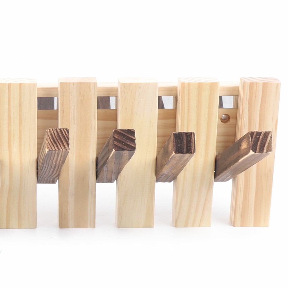 Wood Coat Rack Hanger W/ Flip - Down Hooks Wall Mounted Clothes Rack ...