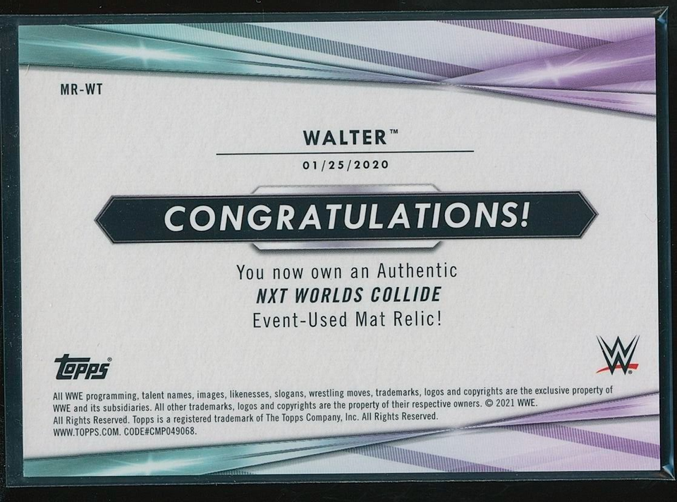 Walter Gunther 2021 Topps WWE Walter NXT vs UK Worlds Collide Aqua Mat ...