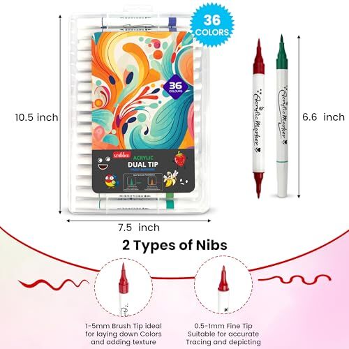 Scribbeo 36 Acrylic Marker Set with Dual Tip, Fine tip - Dual tip 36 ...