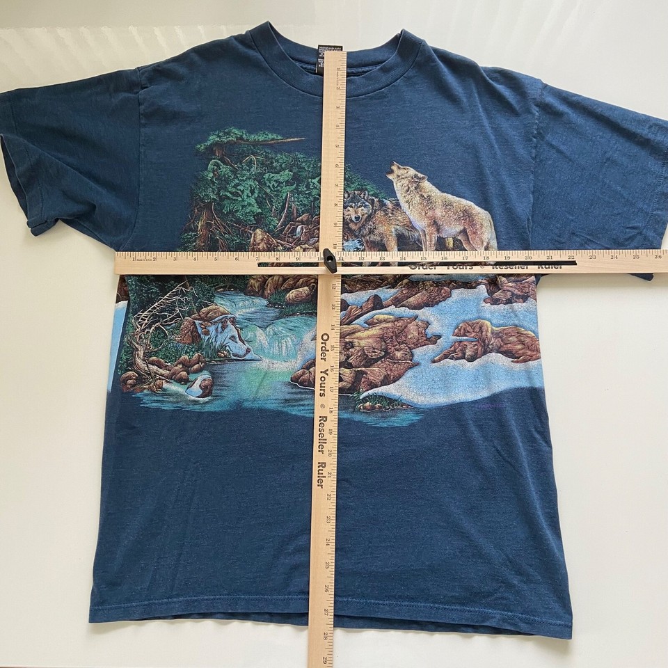 Vintage H L Miller Gold Wolf Wolve Dog Animal Outdoor Logo Shirt Mens ...