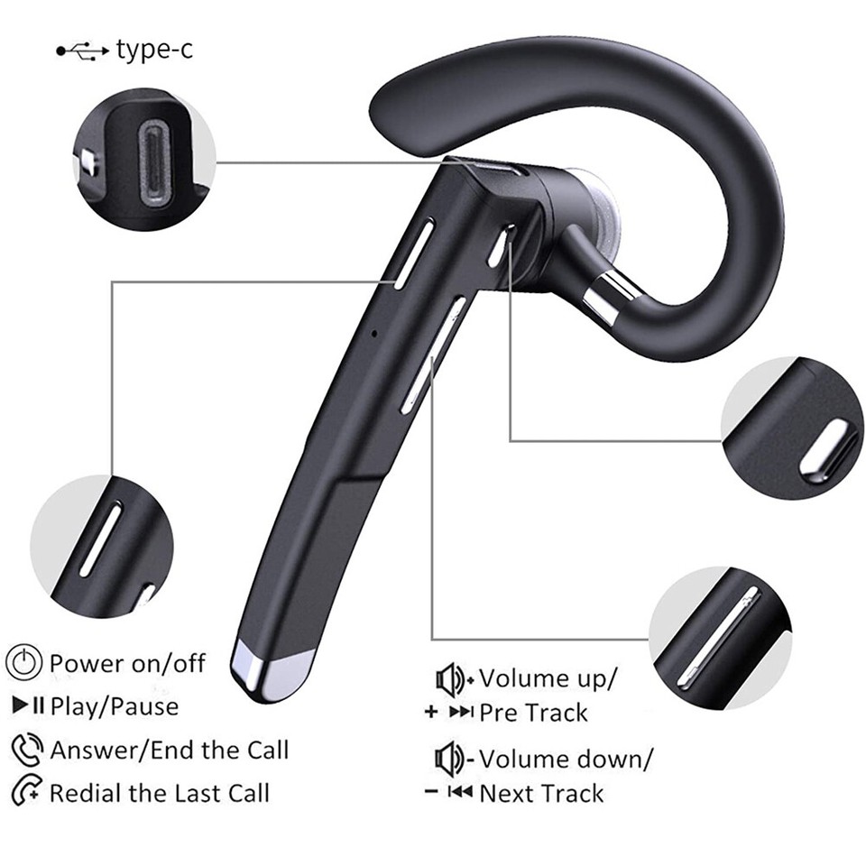 Bluetooth Earpiece Wireless Headphone Ear Hook Music Earbud with ...