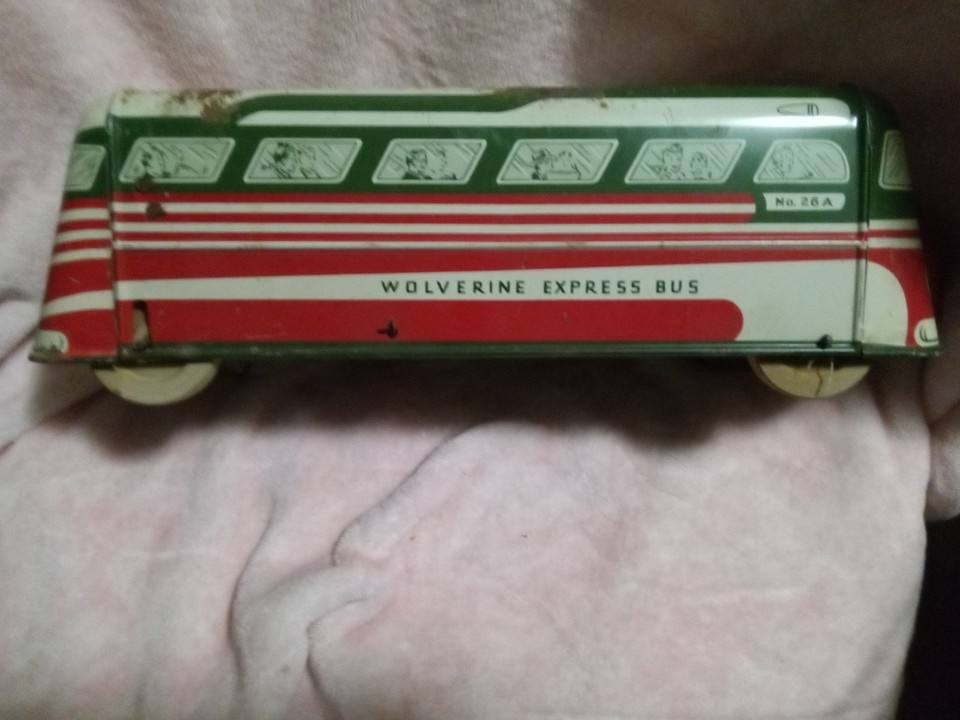 Vintage 1950 Wolverine Express Bus. No.26A green red white Tin Toy ...