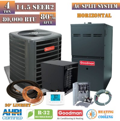 Goodman 4 Ton 14.5 SEER2 AC & Gas Furnace Split System R32 With ...