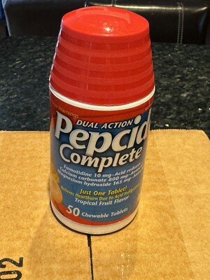 Pepcid Dual Action Complete Tropical Fruit Flavor 50 Chewable Tablets ...