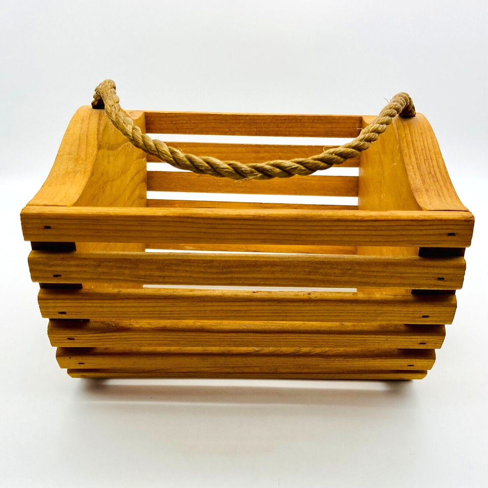Wooden Apple Basket With Raised Apple on Ends and Rope Handle | eBay