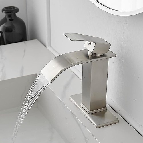 Bathroom Sink Faucet Brushed Nickel Vanity Waterfall Single Handle ...