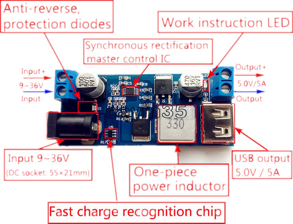 24V / 12V To 5V 5A Power Module DC-DC Step-Down Power Supply Converter ...