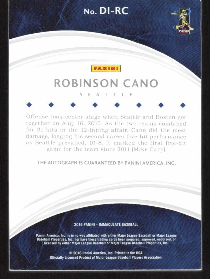 2016 PANINI IMMACULATE ROBINSON CANO DI-RC DIAMOND AUTOGRAPH 77/99 ...