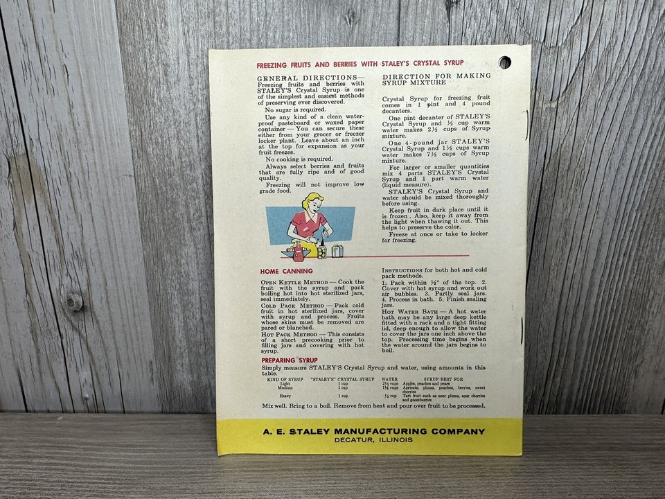 Staley's Crystal Syrup Cookbook Mary Mathew's Famous Recipes Vintage ...