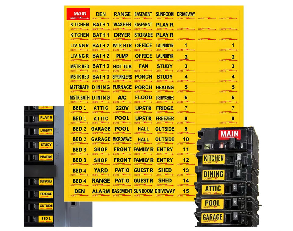 129 Waterproof Fuse Box Stickers Durable Circuit Breaker Labels Yellow ...