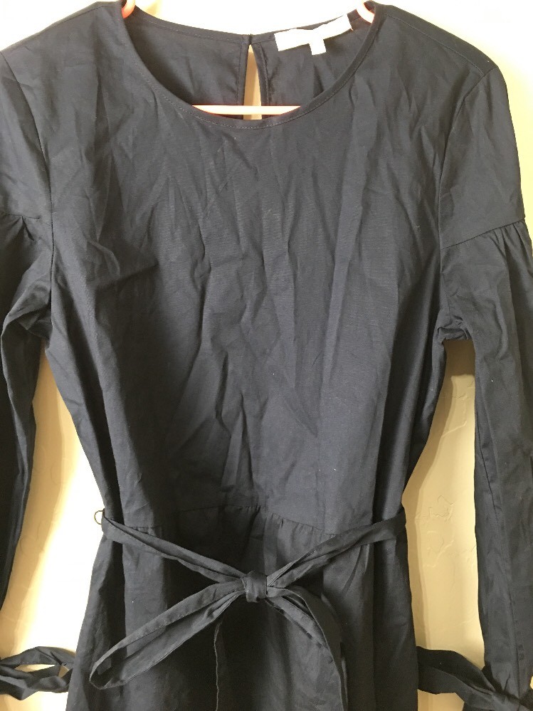 $75 Womens WAYF Jeane Bell Sleeve Poplin Dress Navy Belted Size S new ...