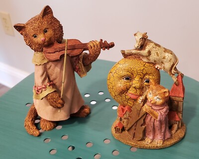 Vtg Cat & Fiddle Resin Figurine - Cow Jumping Moon Face 6” Nursery ...