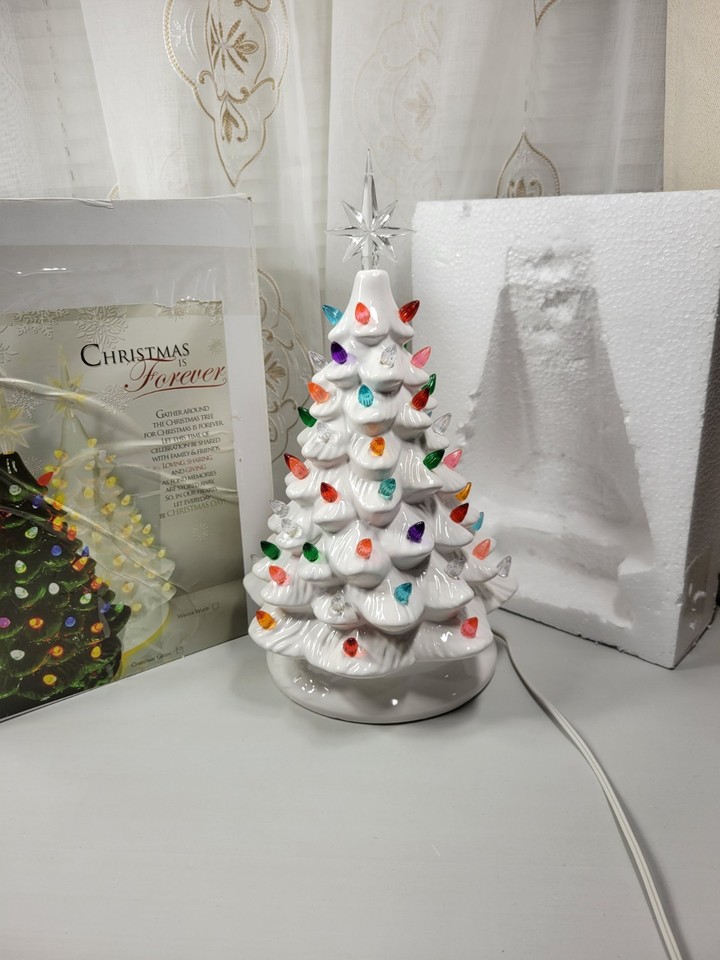 Christmas is Forever Lighted Tabletop Ceramic Xmas 14-Inch White Tree ...