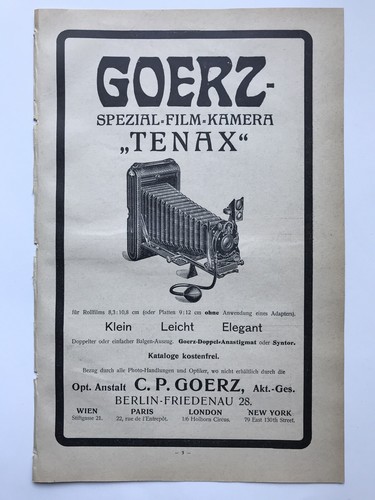 1909 BERLIN Original Werbung Werbeanzeige Goerz Spezial Film Kamera ...