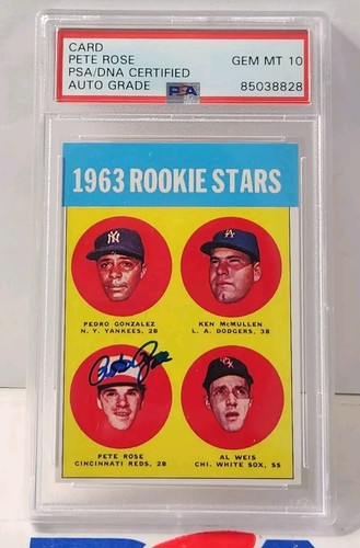 Pete Rose Signed 1963 Topps RC Retro Cincinnati Reds PSA PSA/DNA 10 ...