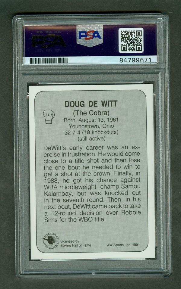 Doug De Witt 1991 All World Boxing #14 PSA Authentic Encased Autograph ...