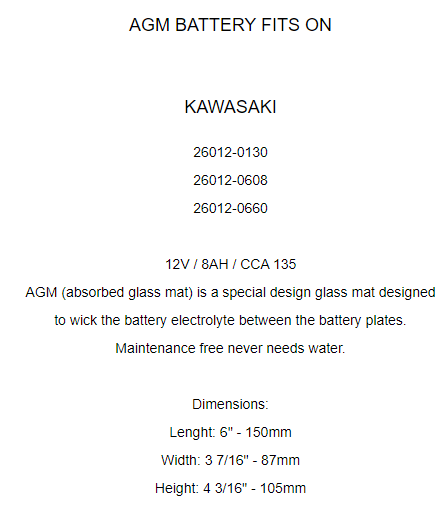 Ytx9-Bs AGM Battery for Kawasaki 26012-0130, 26012-0608, 26012-0660 | eBay
