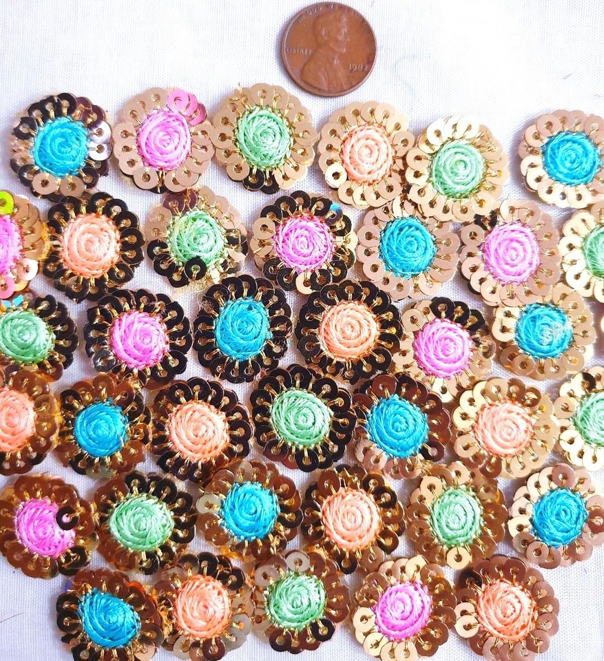 RARE SARI APPLIQUES PASTEL 45 PCS HAND MADE SARI SAREE rare Thread Work ...